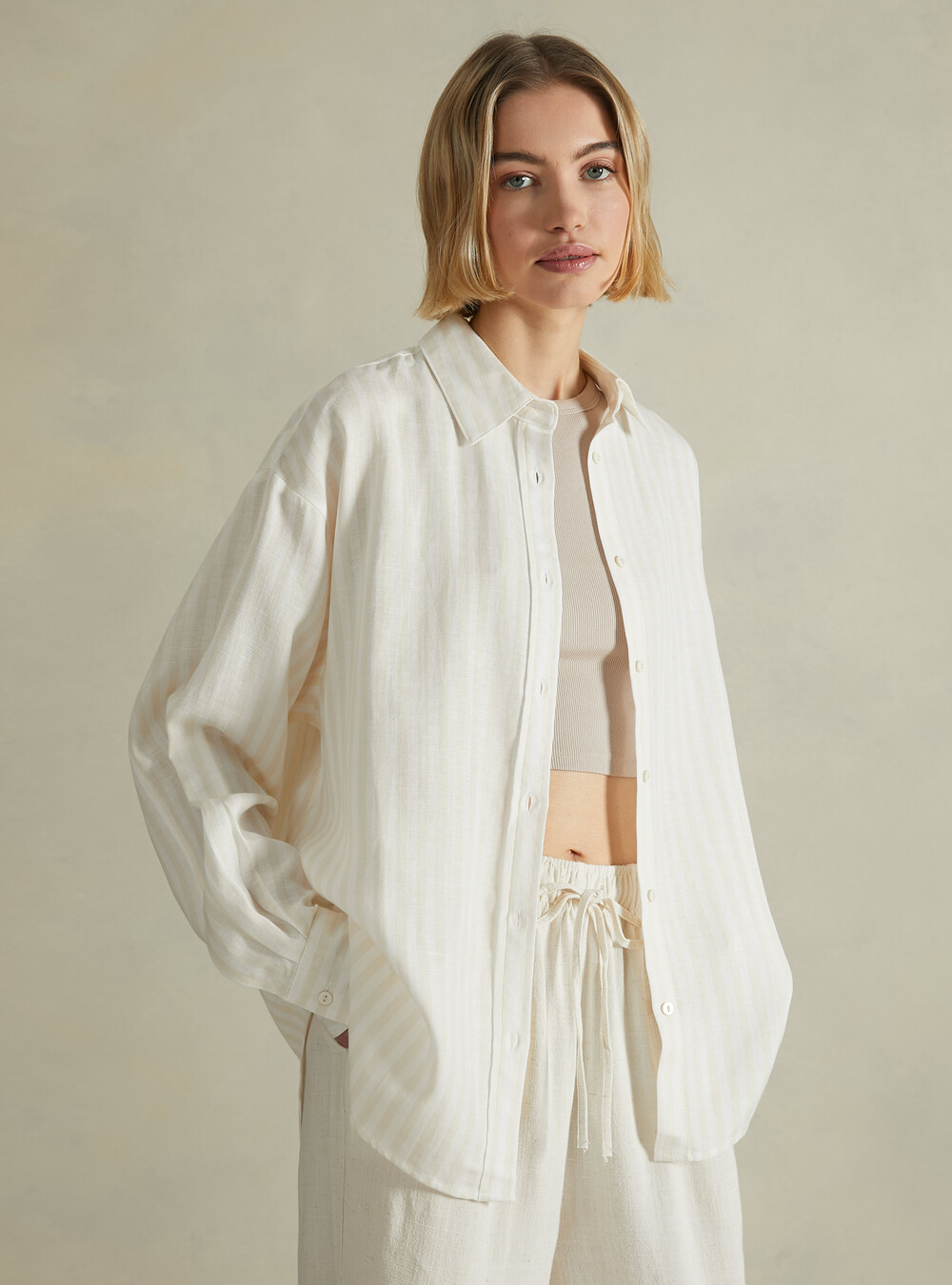 Camicia In Misto Lino A Righe