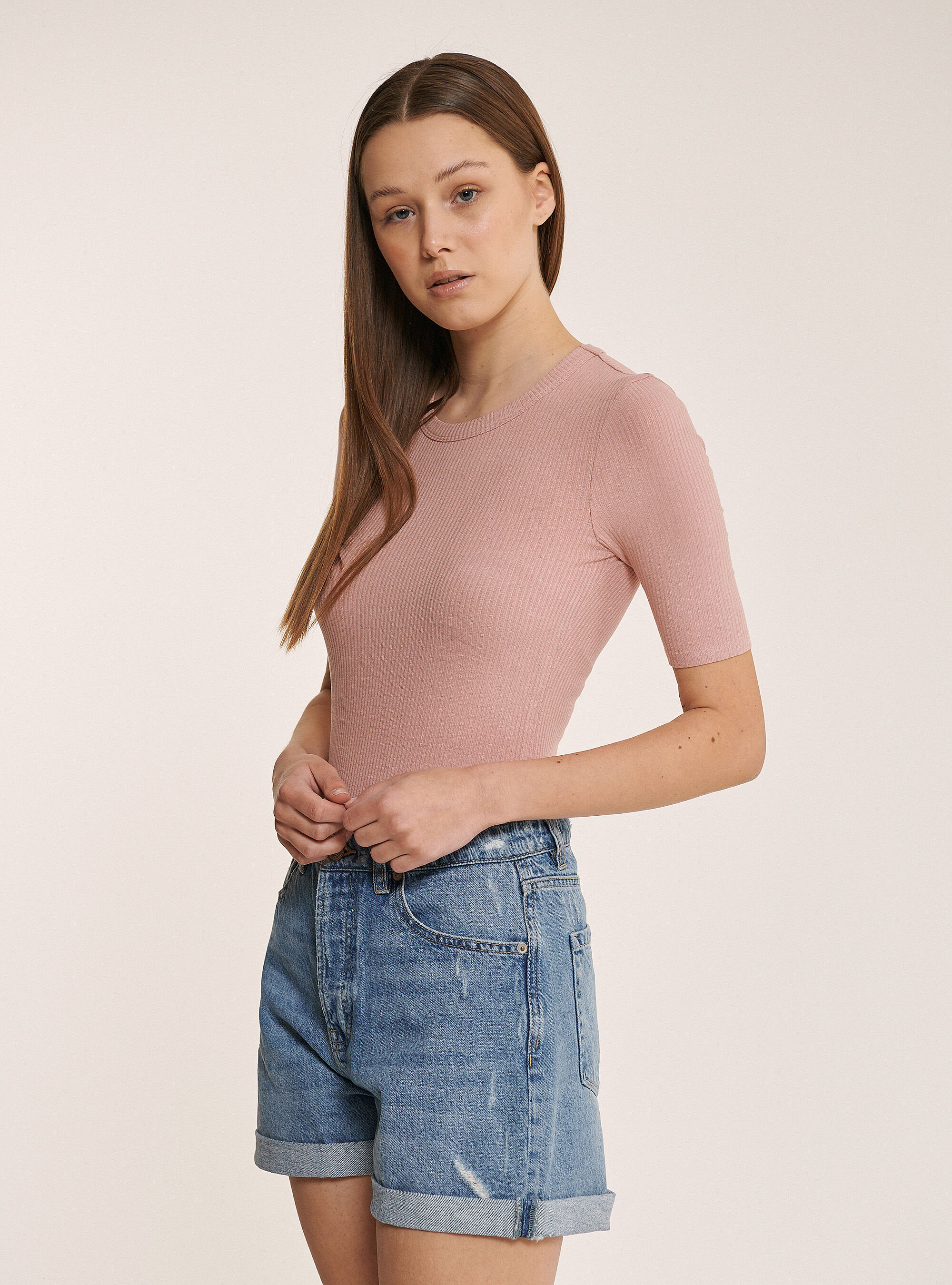 Body mezza manica a costine in cotone