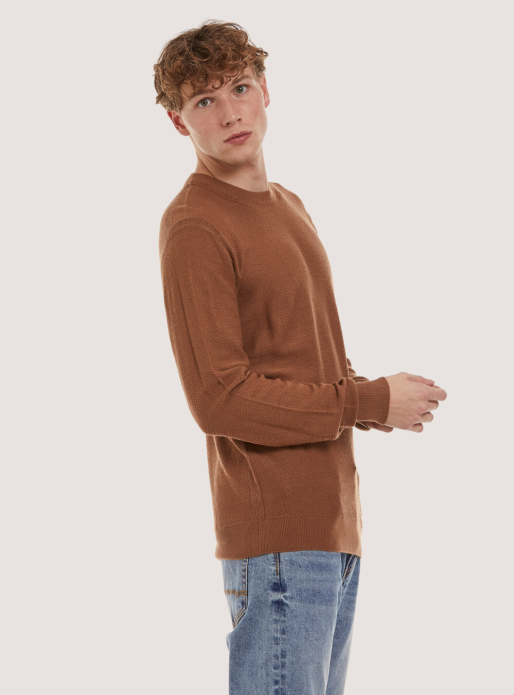 Pullover Fine In Misto Lana Con Punto Intrecciato