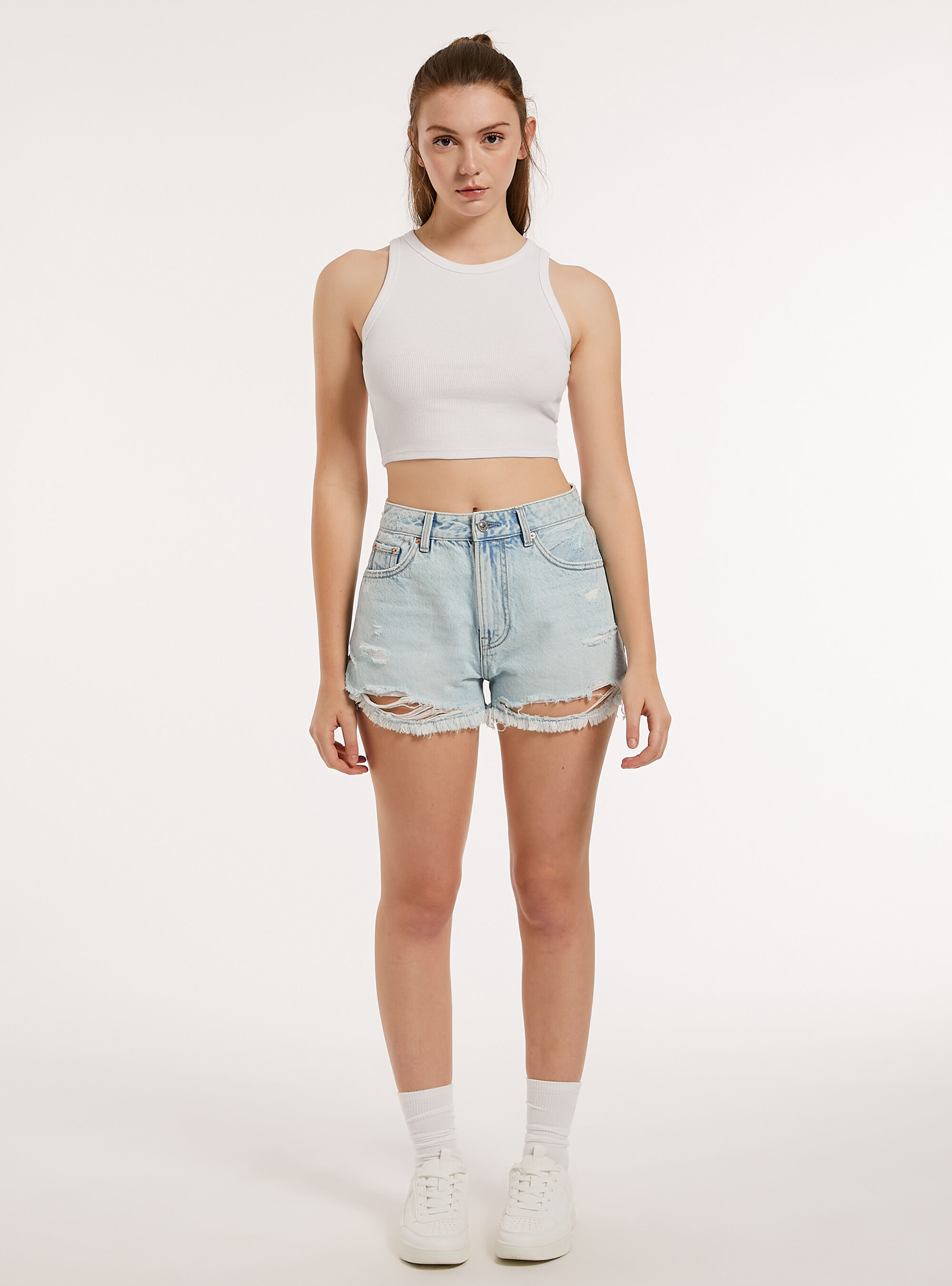 Denim shorts with breaks, D006 AZURE
