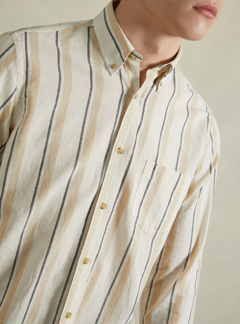 Camisa De Rayas En Mezcla De Lino