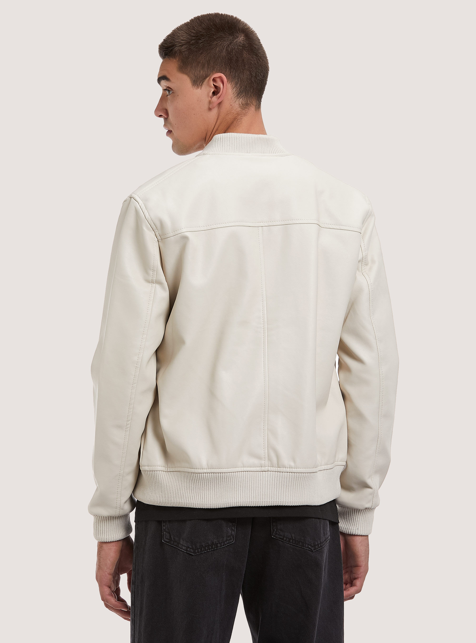 Leather-effect bomber jacket