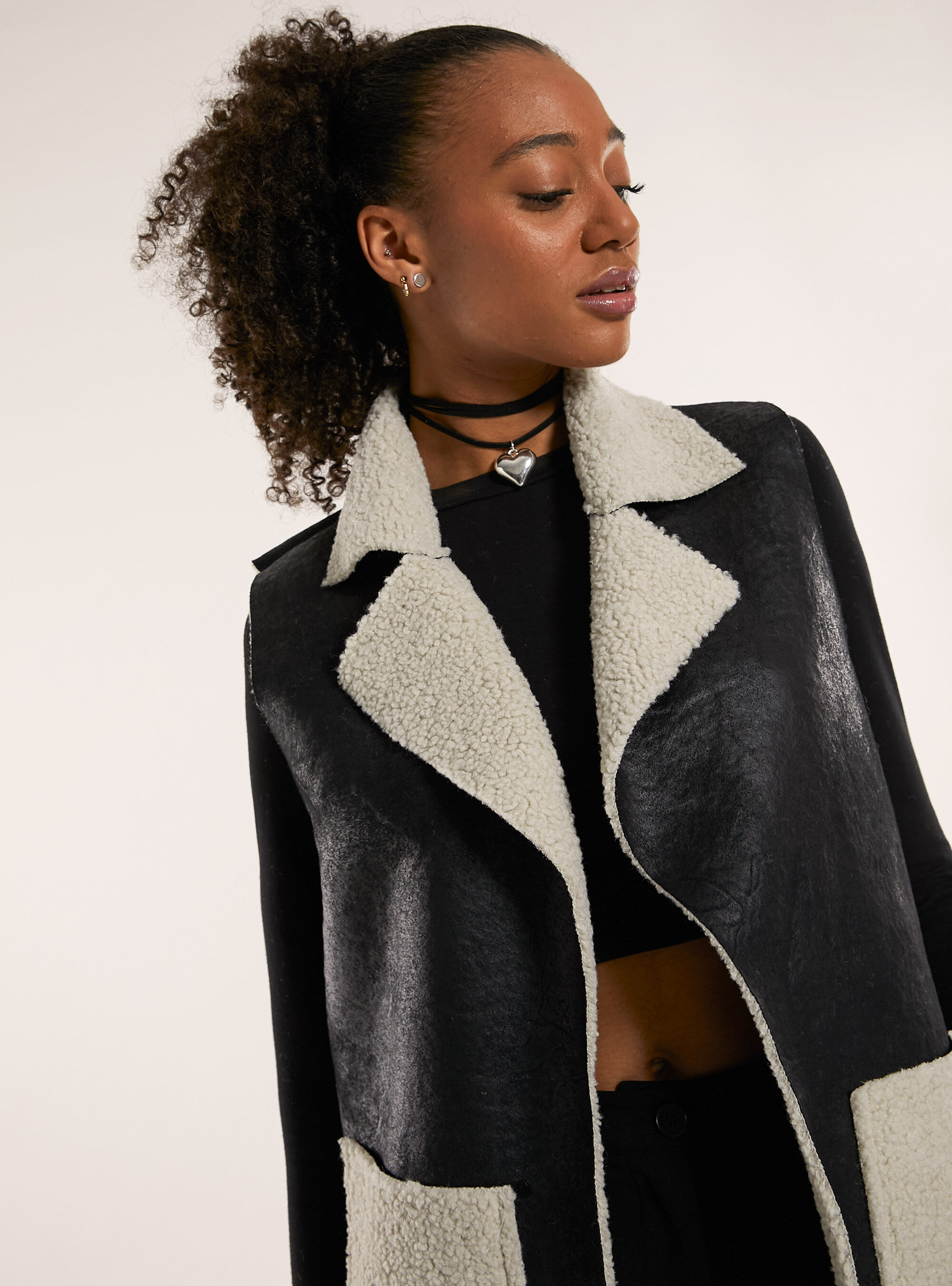 Double-face sheepskin leather-effect vest jacket | Alcott | Women's Jackets