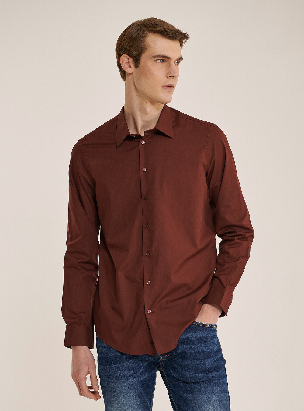 Camicia A Manica Lunga In Tinta Unita