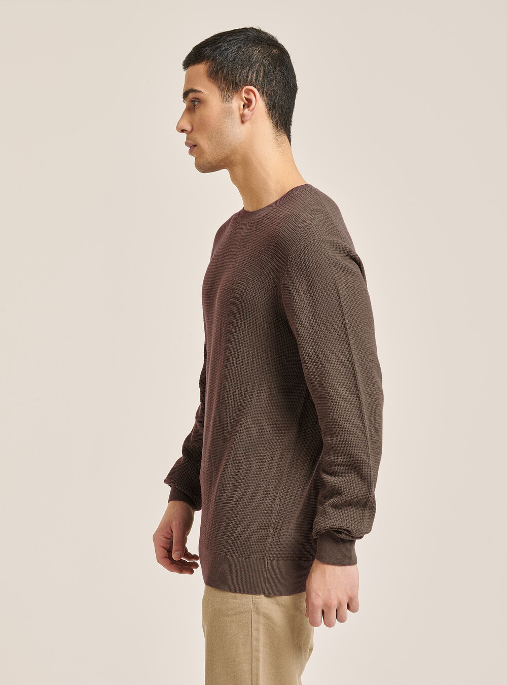 Pullover Girocollo In Cotone Con Texture