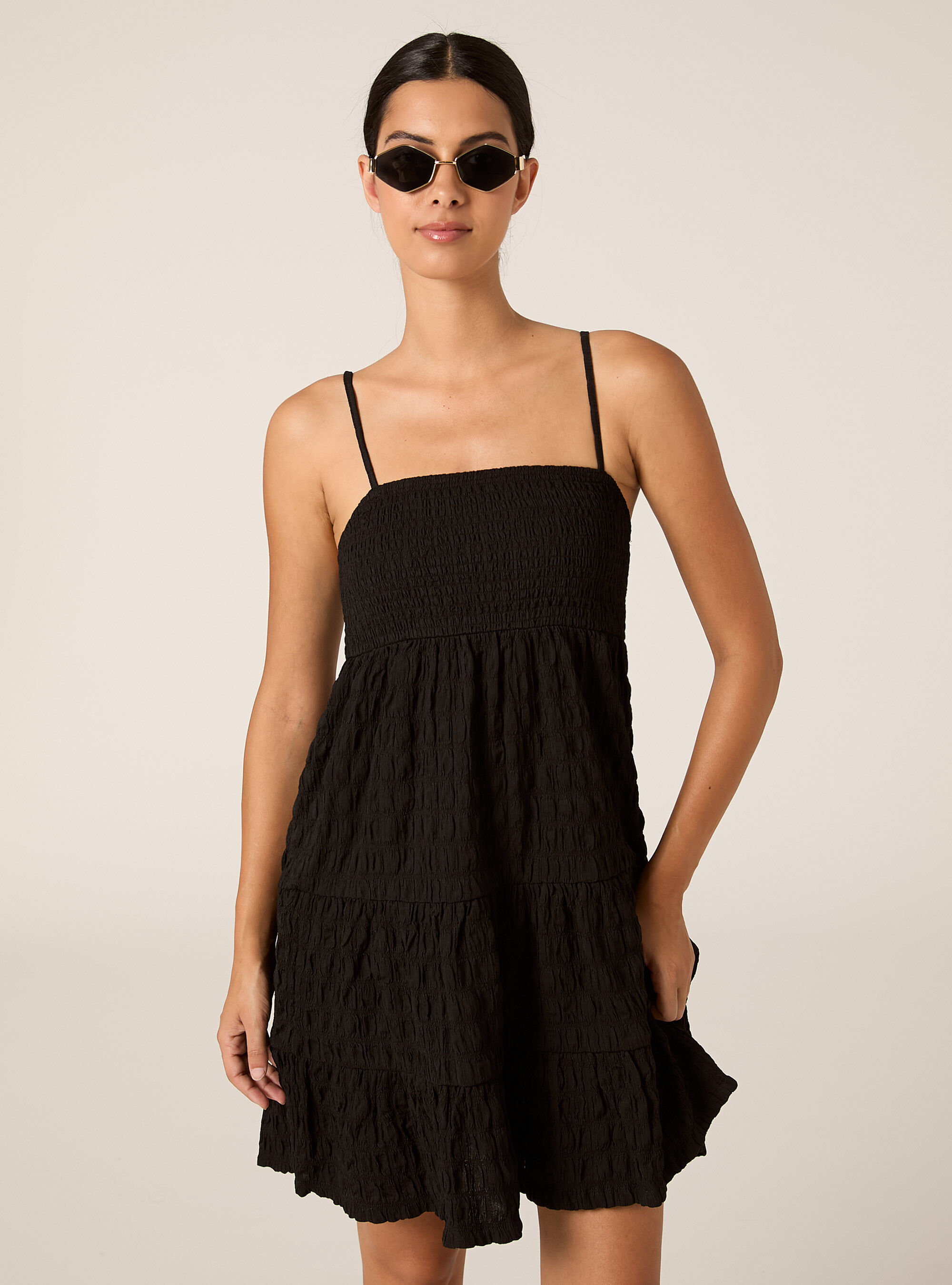 Crepe dress with adjustable straps, BK1 BLACK