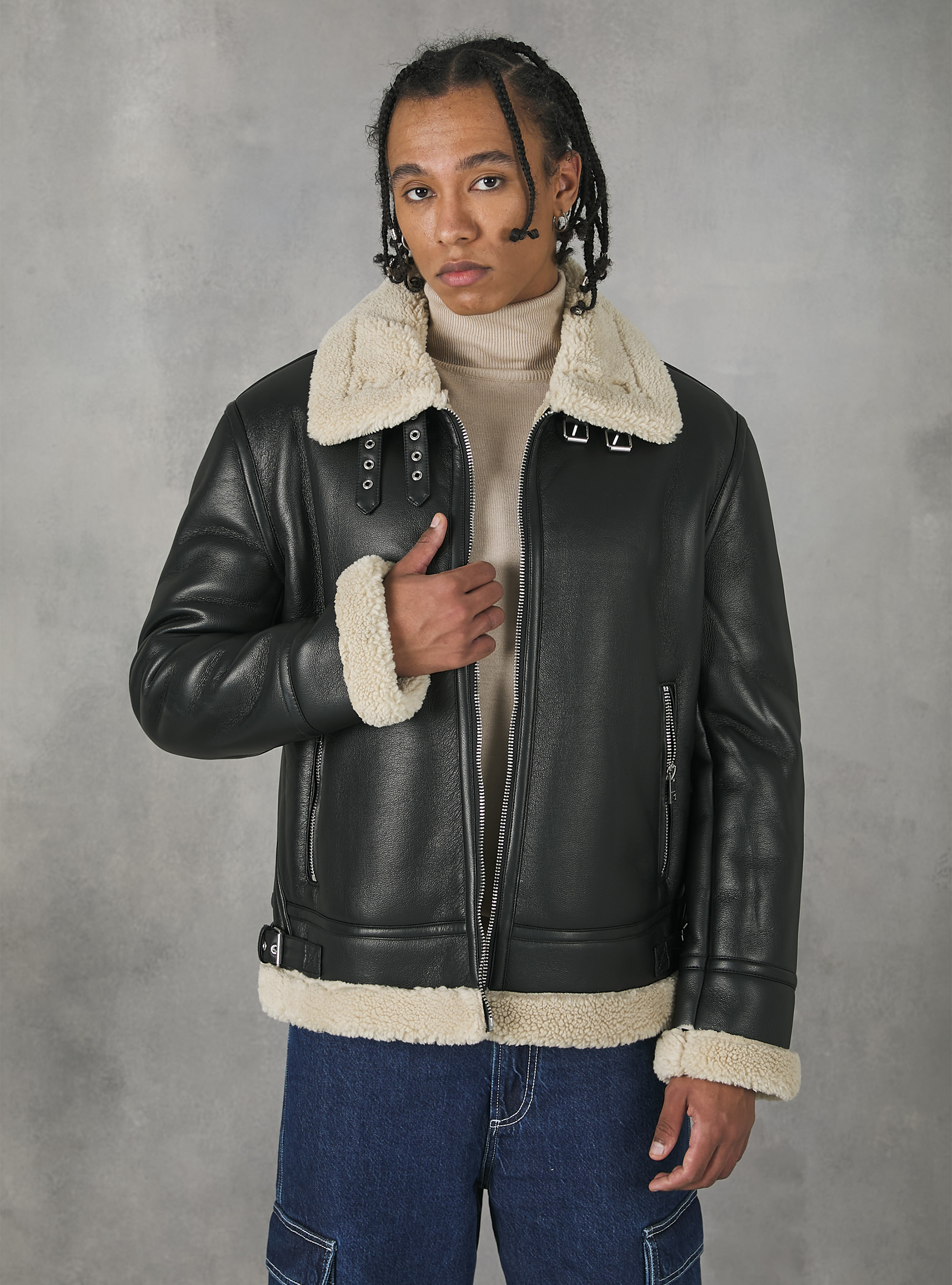 Leather-effect sheepskin jacket | Alcott | Men's Jackets