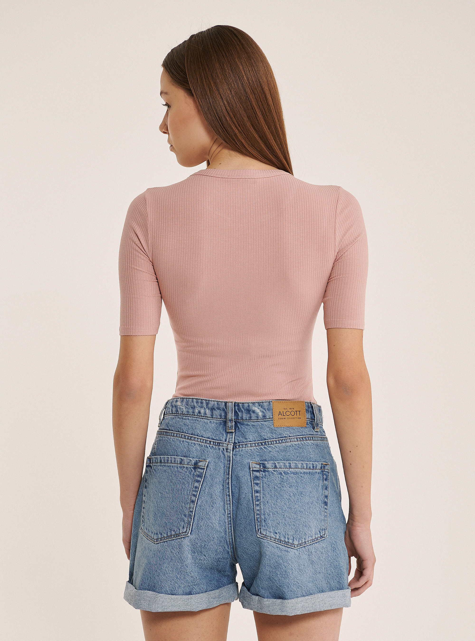 Body mezza manica a costine in cotone