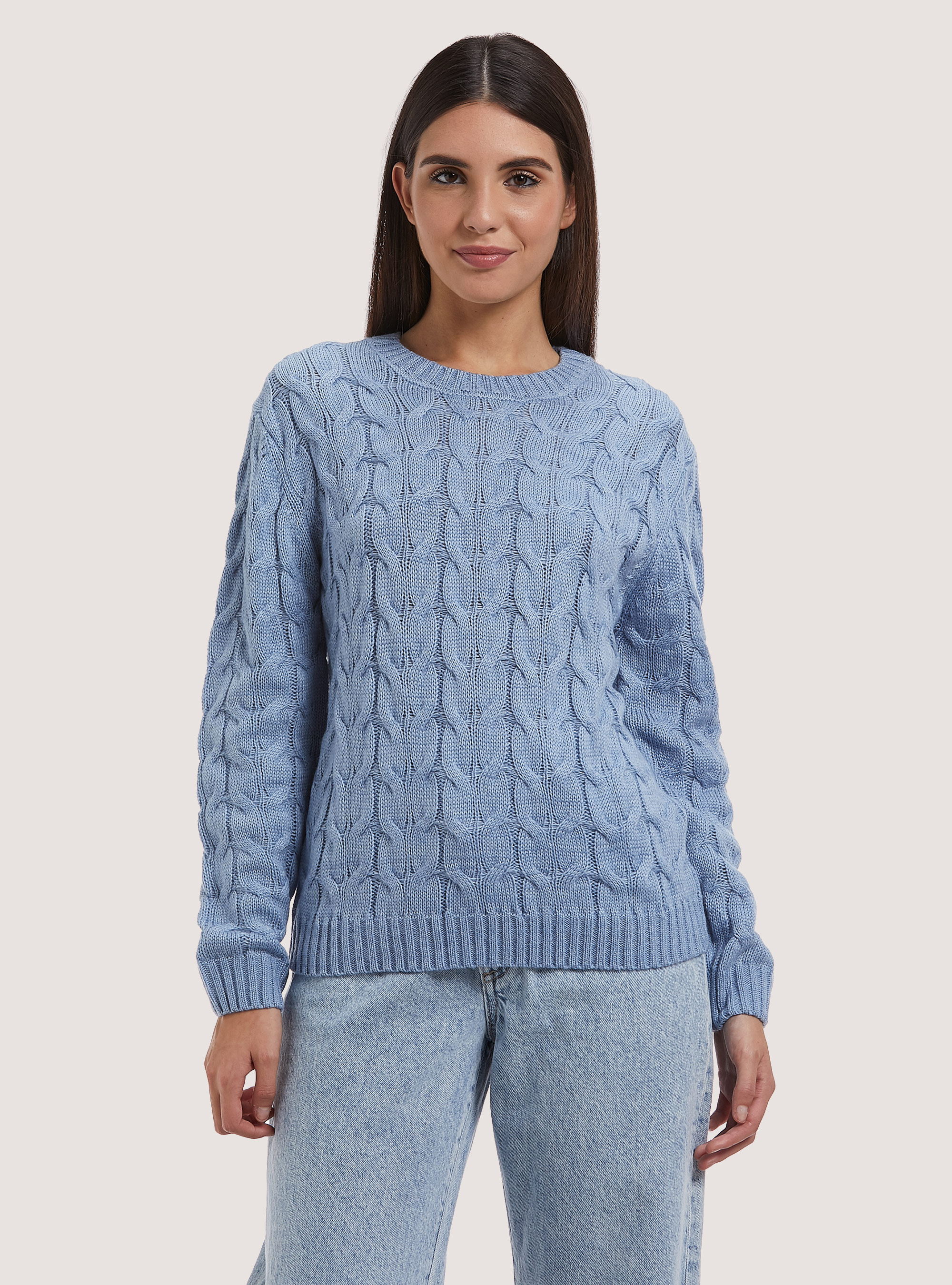 Pullover in misto lana con trecce