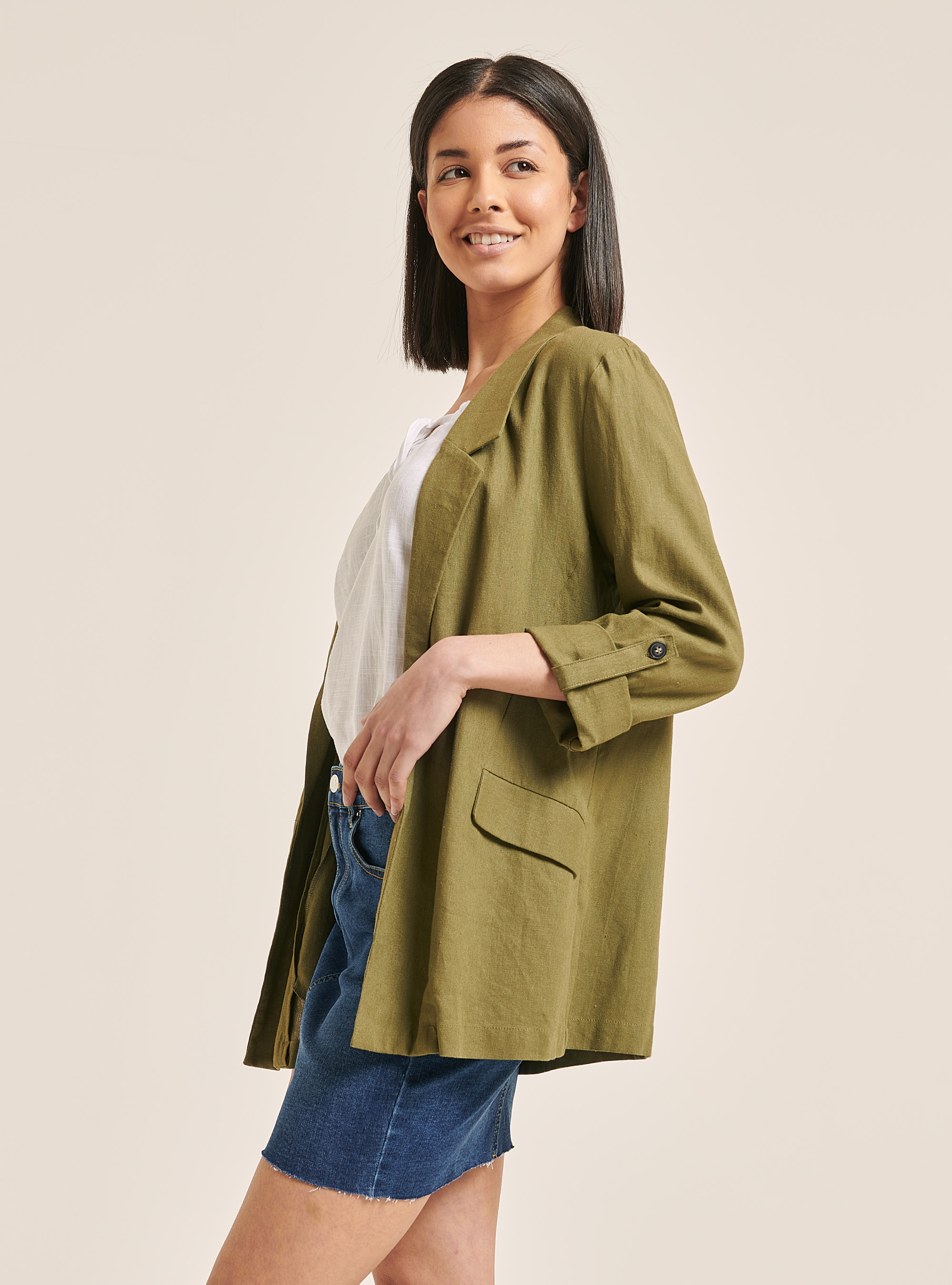 Plain Linen Blend Blazer