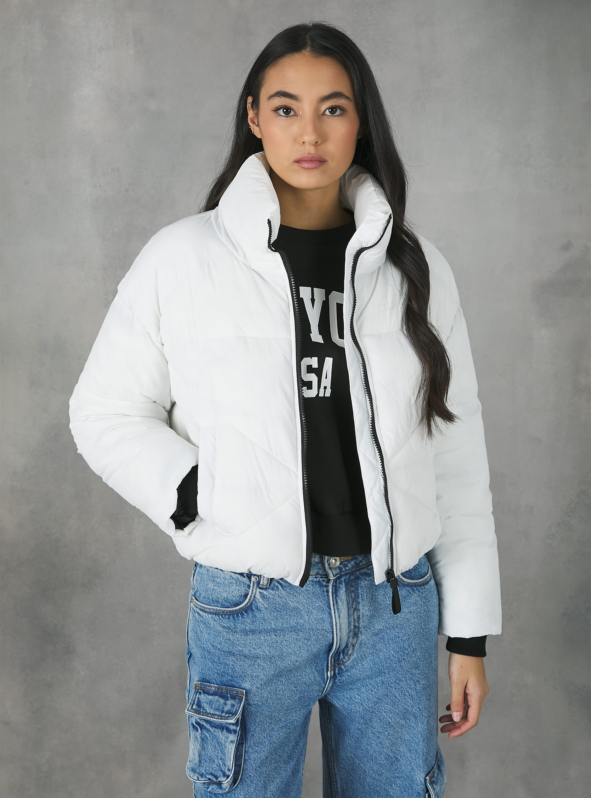 Cropped bomber jacket with recycled padding