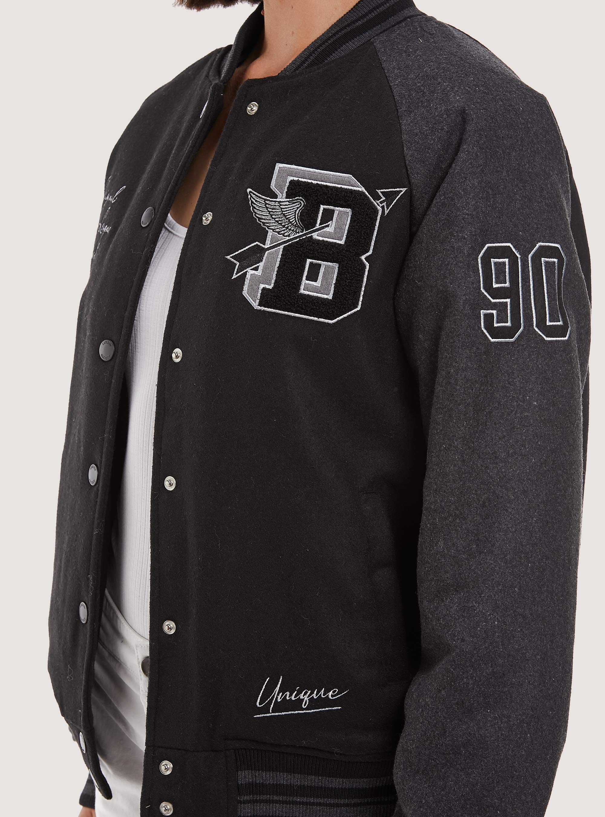 College bomber jacket with recycled padding